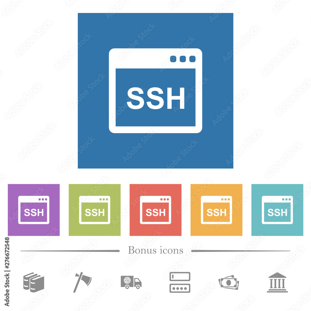 SSH client application flat white icons in square backgrounds Stock ...