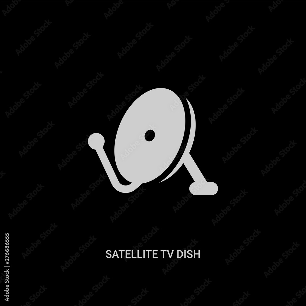 white satellite tv dish vector icon on black background. modern flat ...