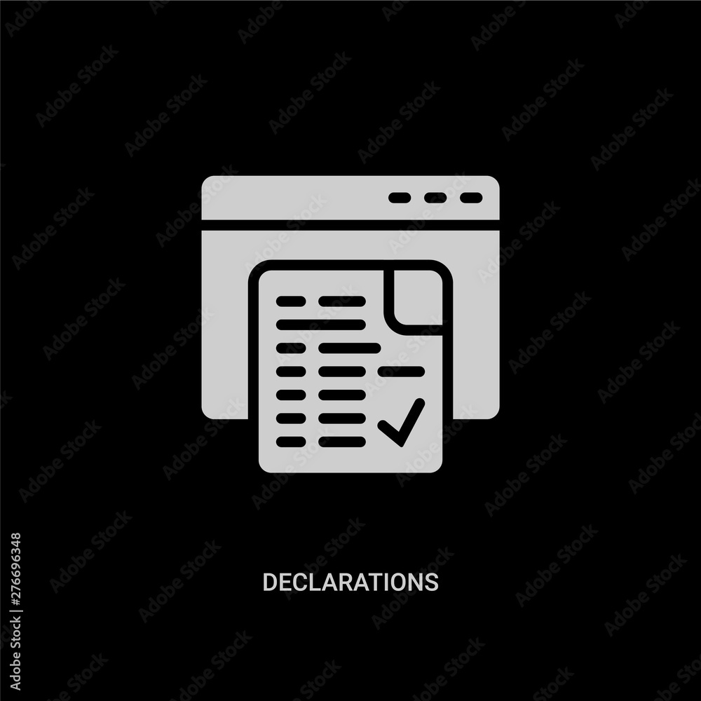 white declarations vector icon on black background. modern flat ...