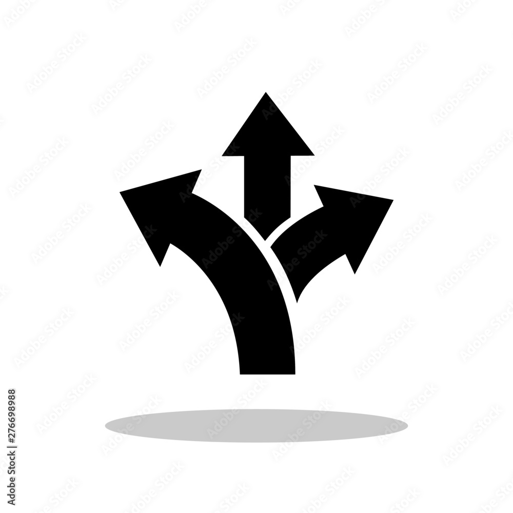 เวกเตอร์ Stock Three Way Arrow icon in flat style. Decision making ...
