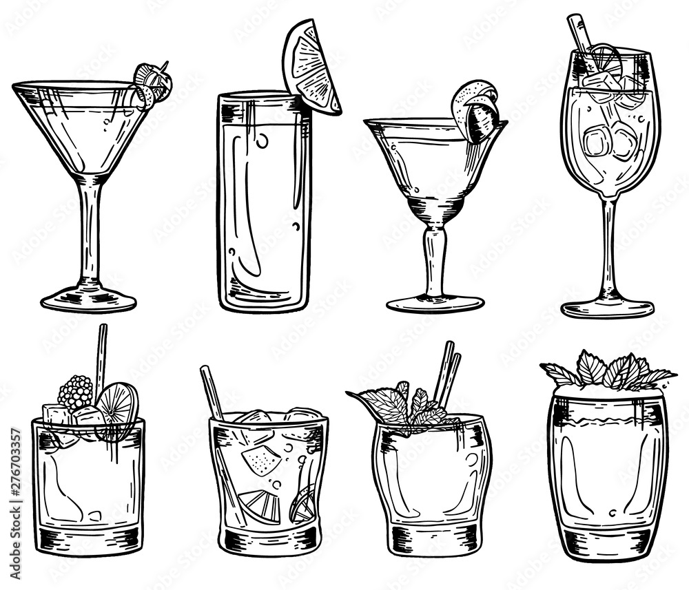 Alcoholic cocktail glass hand drawn sketch vector illustration. Alcohol ...