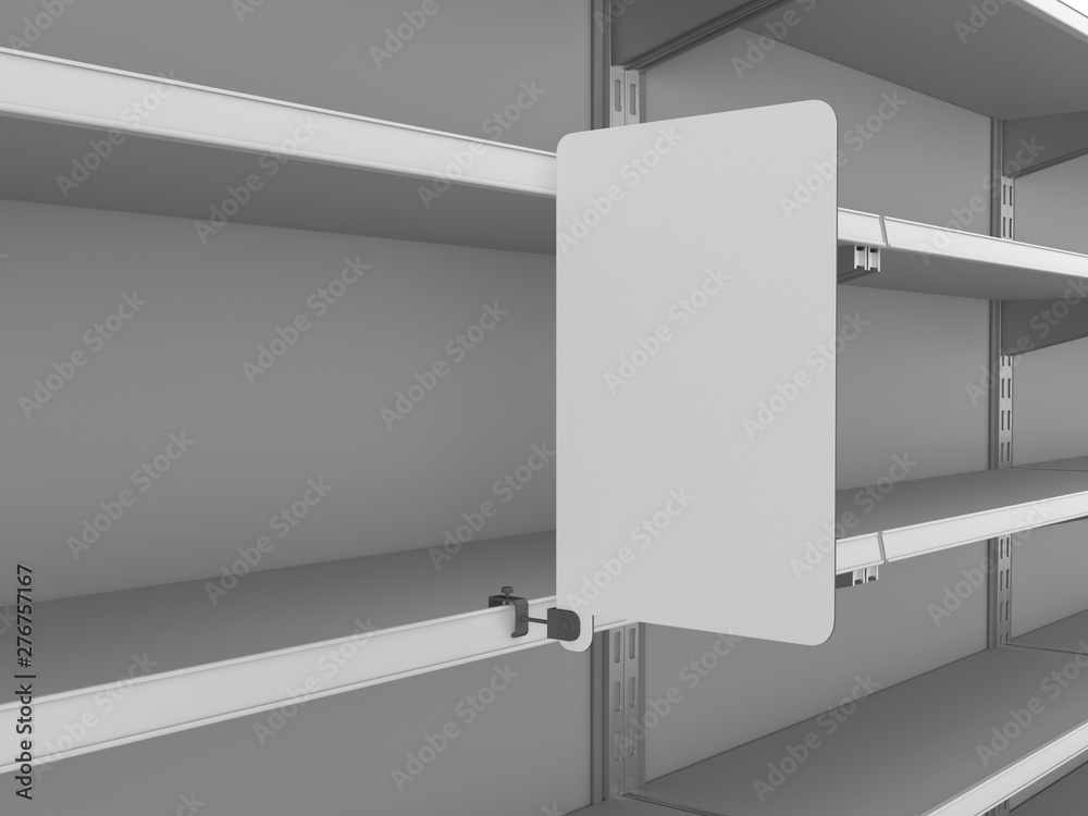Supermarket Shelves With Attached Banner Or Wobbler. Blank Shelf Flag ...