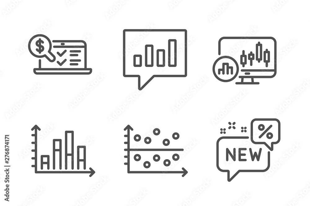 Dot plot, Analytical chat and Online accounting icons simple set. Diagram graph, Candlestick ...
