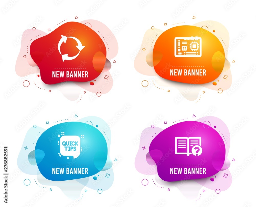Vetor Liquid badges. Set of Motherboard, Quick tips and Recycle icons ...