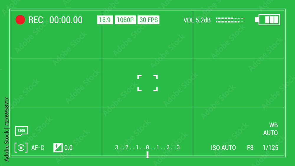 Camera viewfinder green chromakey background. Widescreen illustration ...