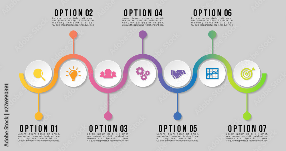 Timeline Infographic Design Template with 7 Options Steps. Start to ...