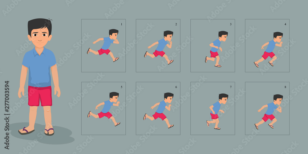 boy character with run cycle animation sprites sheet Stock Vector ...