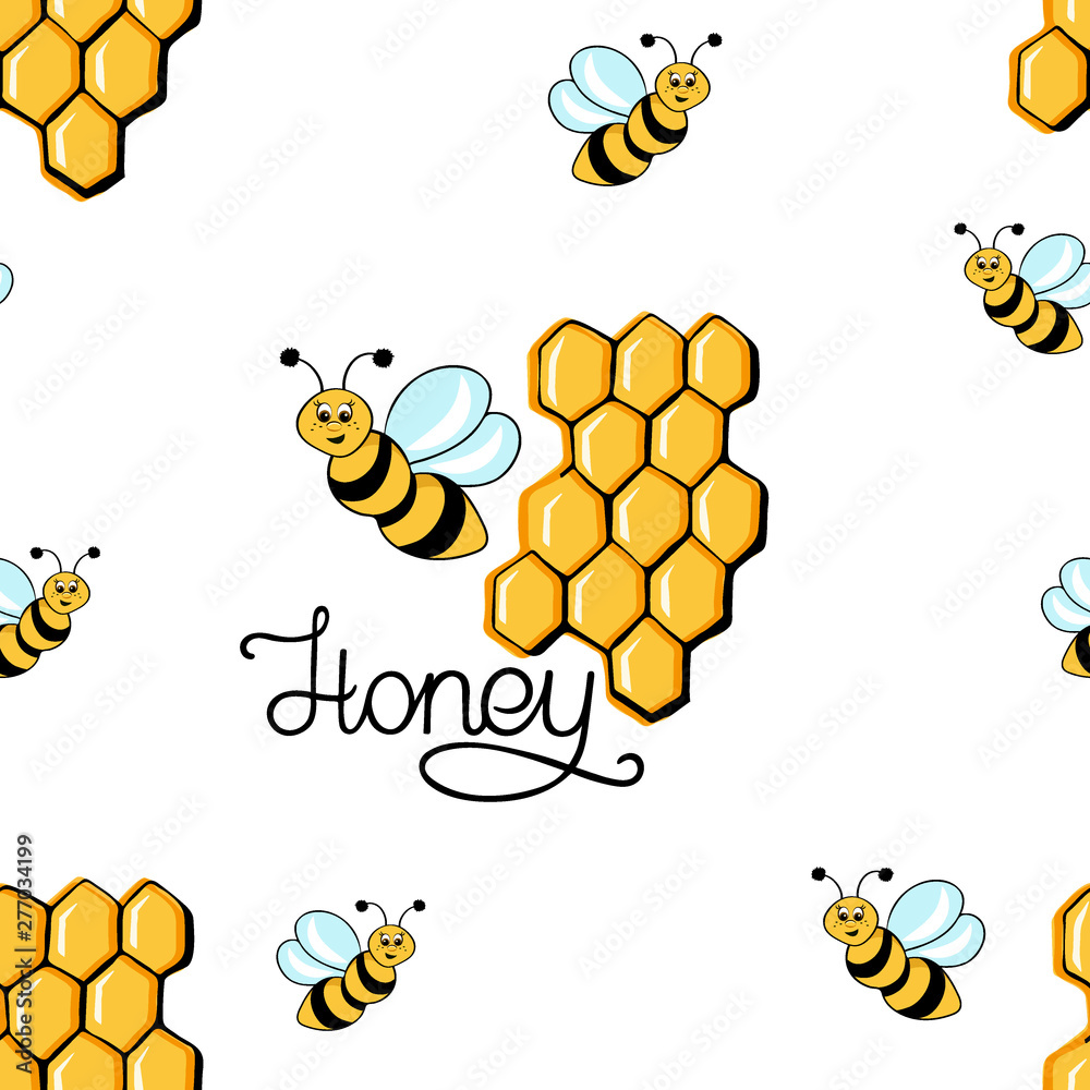 Children seamless background. Repeating texture with the image of a bee ...