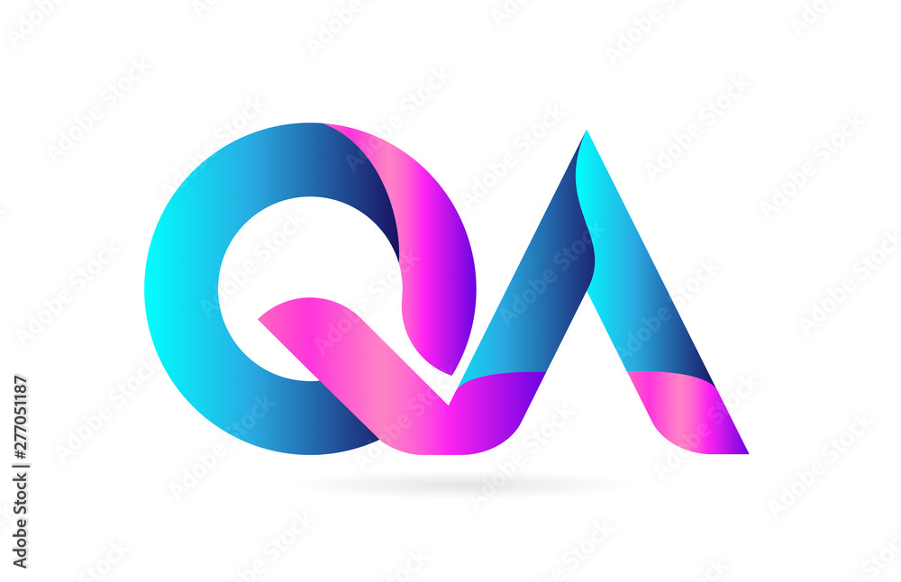 pink blue alphabet letter QA Q A combination logo icon design Stock ...