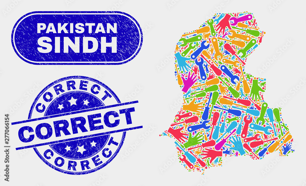 Production Sindh Province map and blue Correct grunge seal stamp ...