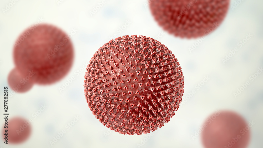 Measles viruses. 3D illustration showing structure of measles virus ...