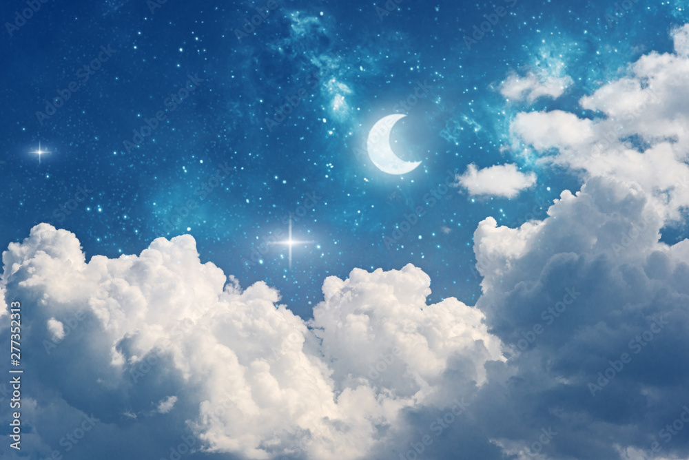 night sky background with stars, moon and clouds Stock Photo | Adobe Stock