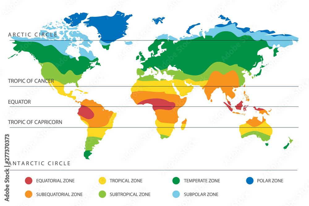 World Climate Map with Temperature Zones Stock Vector | Adobe Stock