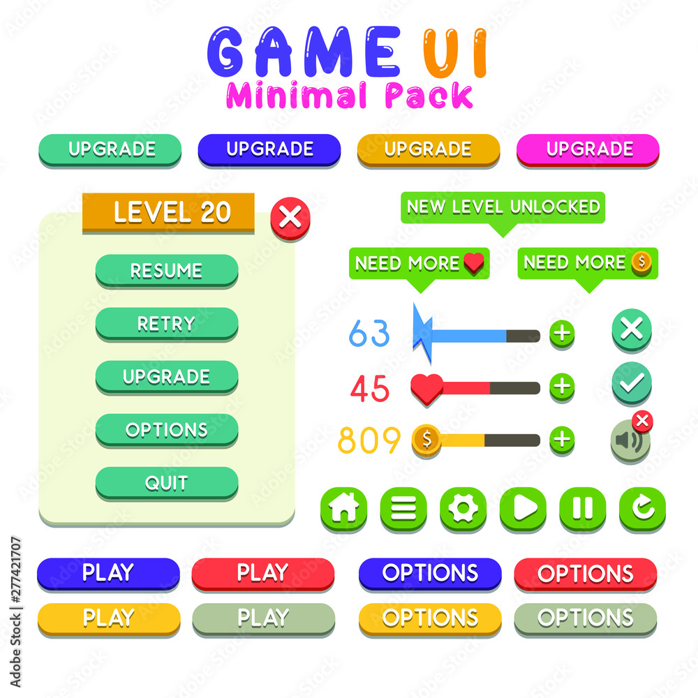 Stock-Vektorgrafik „Game UI kit colorful set of graphical user ...