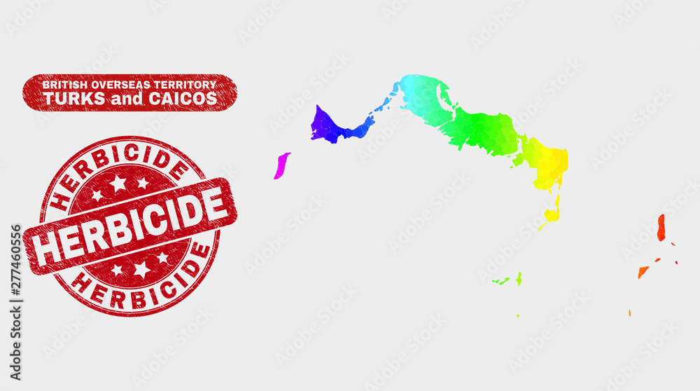 Spectral dot Turks and Caicos Islands map and seal stamps. Red rounded ...