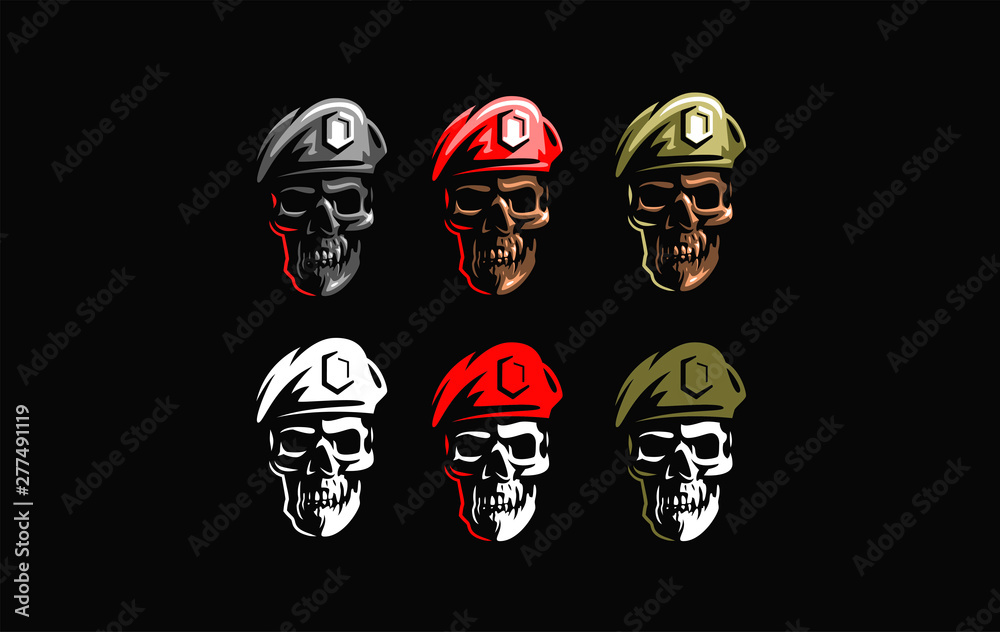Skull in a military beret Stock Vector | Adobe Stock