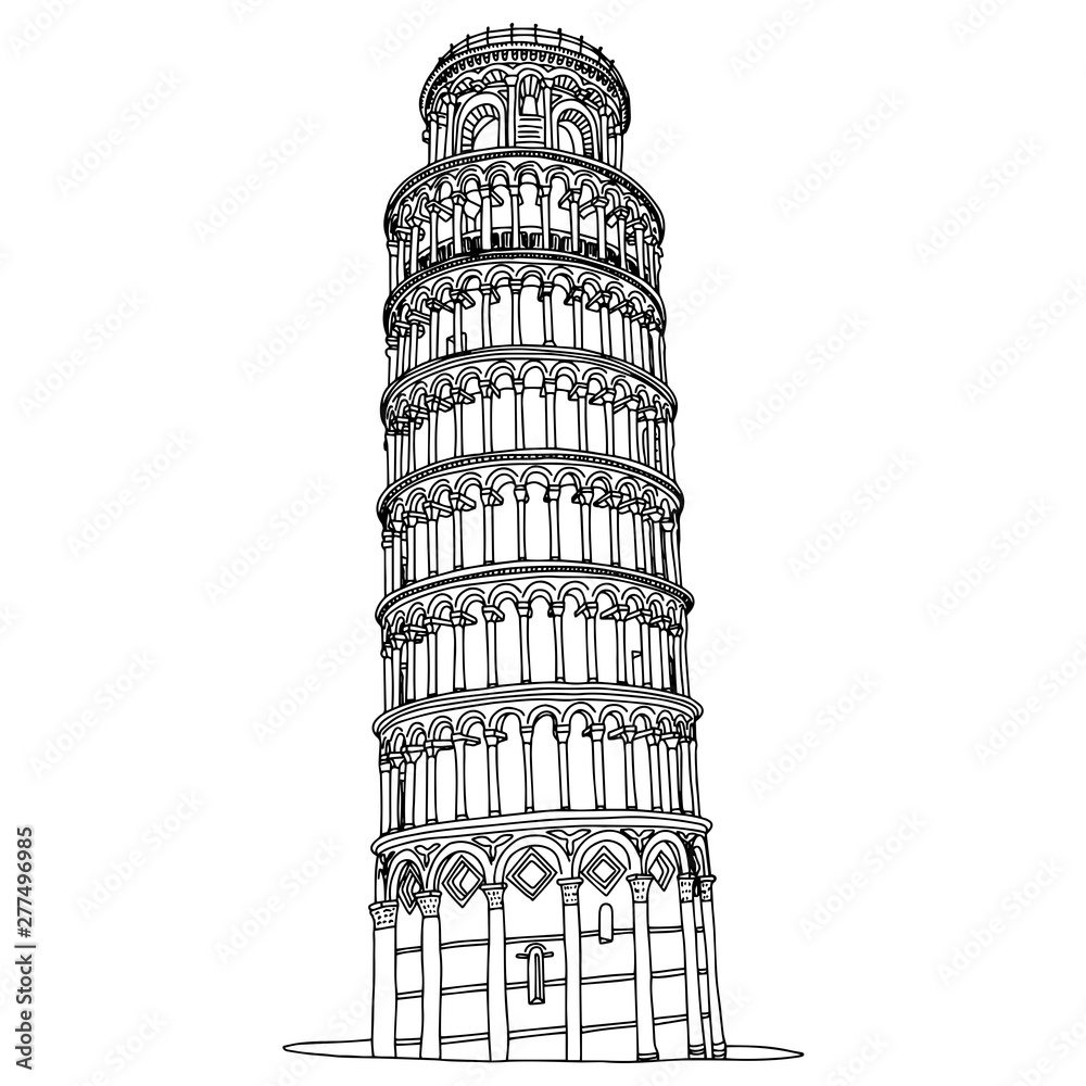 leaning tower of Pisa in Italy vector illustration sketch doodle hand ...