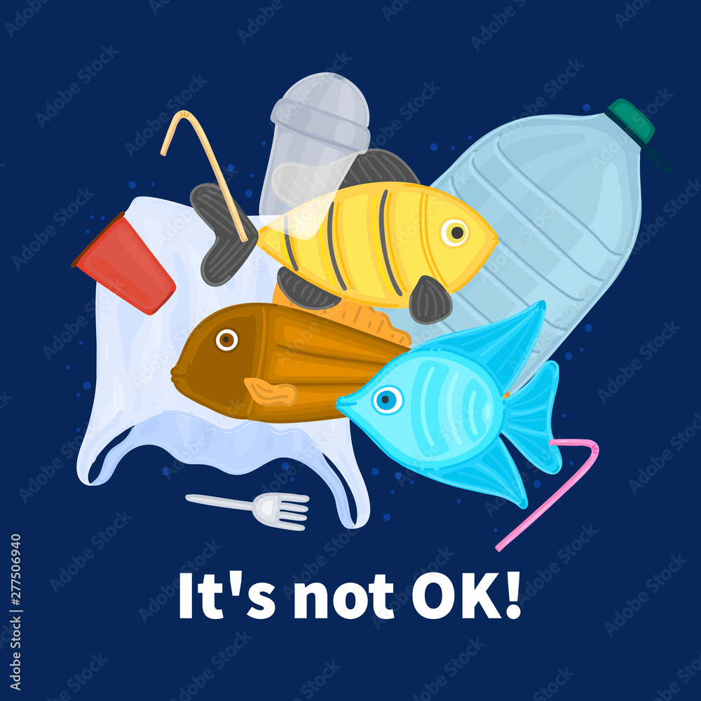 Stop ocean plastic pollution. The fish swims among the garbage. Marine ...