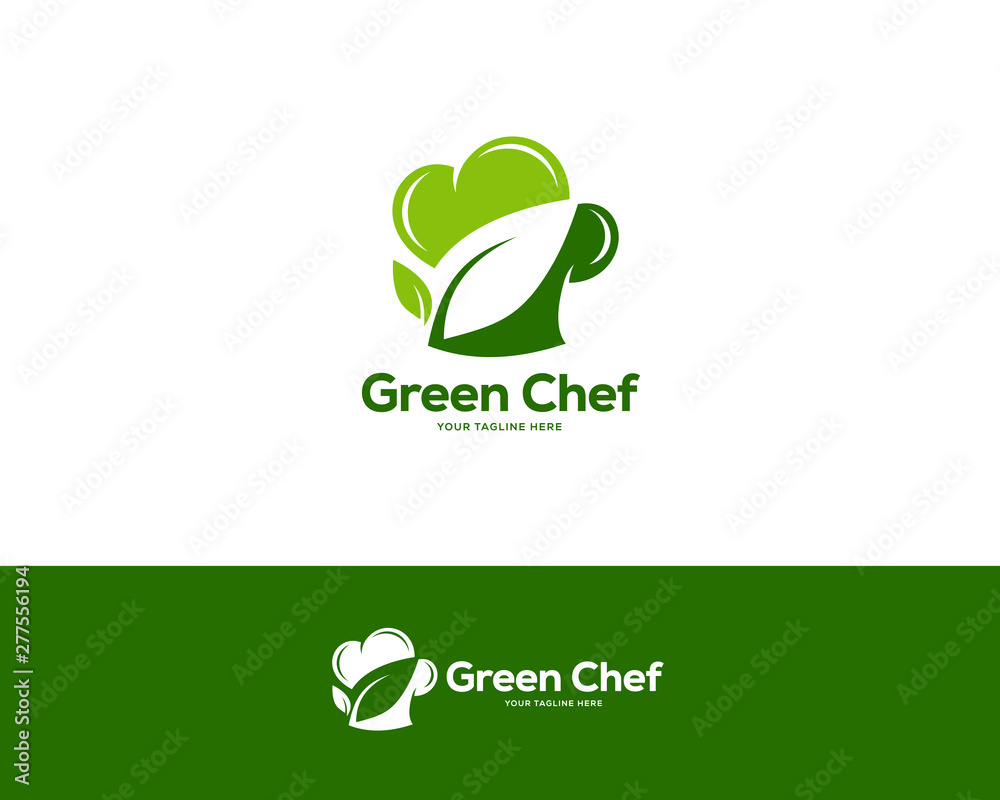 green chef logo design template, restaurant logo design concept Stock ...