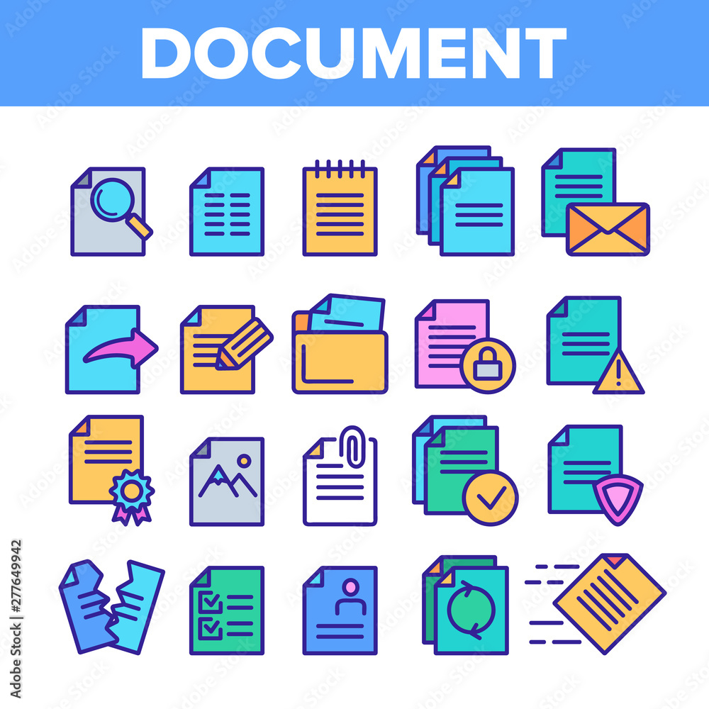 Vector de Stock Digital, Computer Documents, File Vector Linear Icons Set. Sending Work Files ...