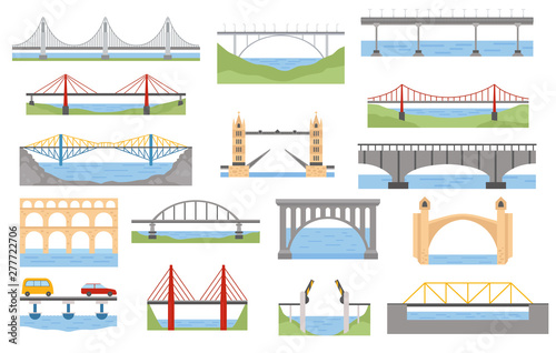 Types of bridges set. Color graphic design, infographic elements Stock ...