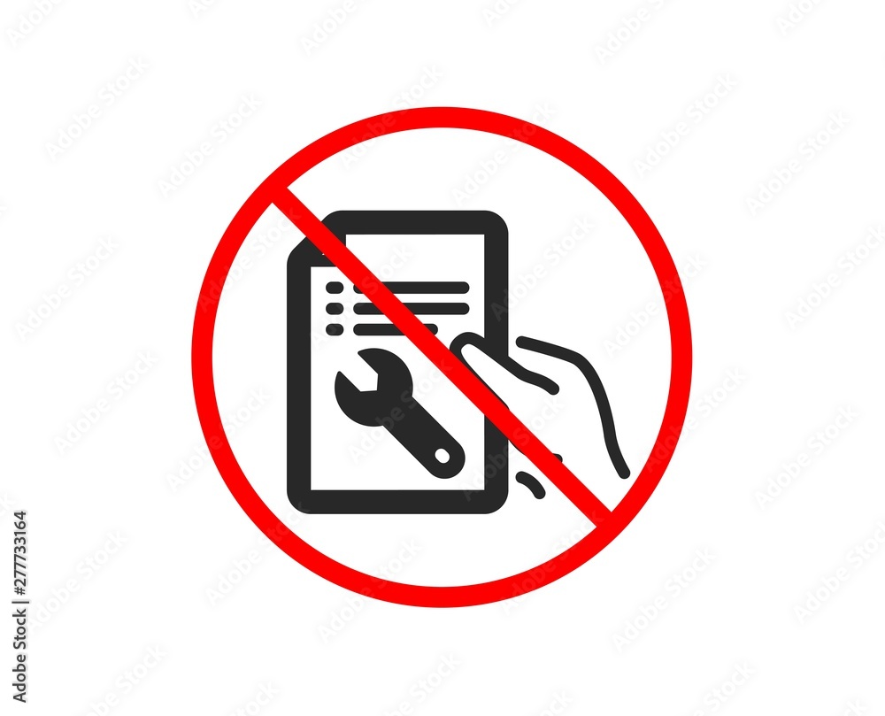 No or Stop. Spanner tool icon. Repair service document sign. Fix ...