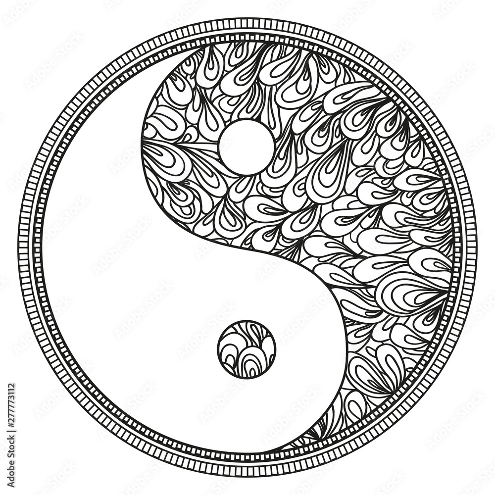 Stock-Vektorgrafik „Yin and Yang on white. Zentangle. Hand drawn ...