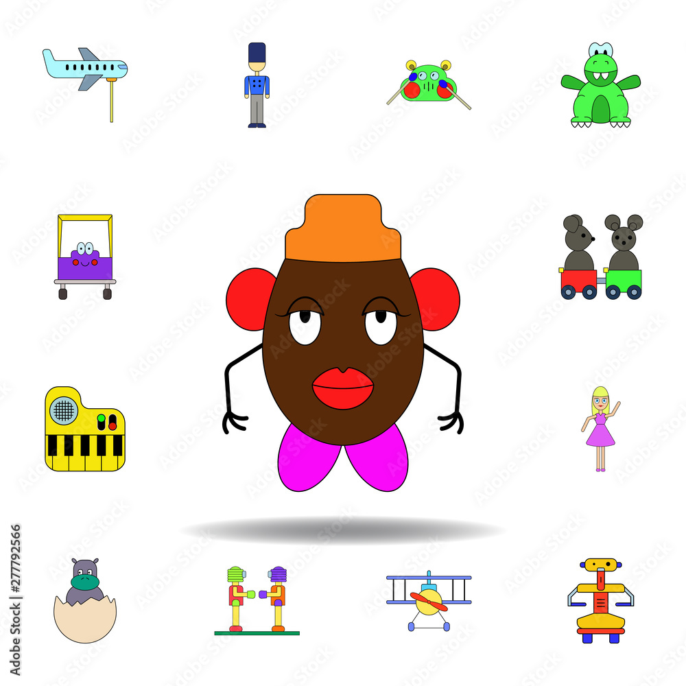 cartoon potatoes infant head toy colored icon. set of children toys ...