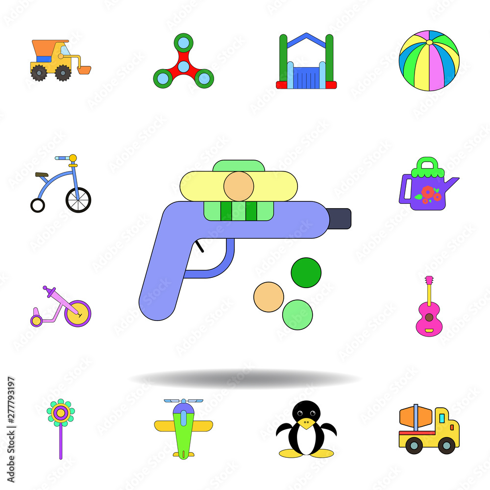cartoon gun toy colored icon. set of children toys illustration icons ...