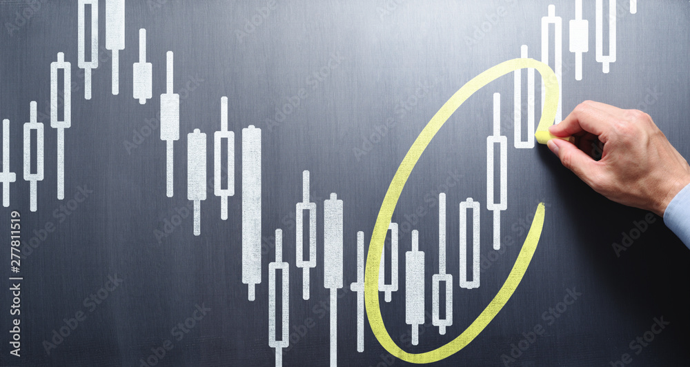 Teaching stock market technical knowledge. Trader drawing candlestick ...