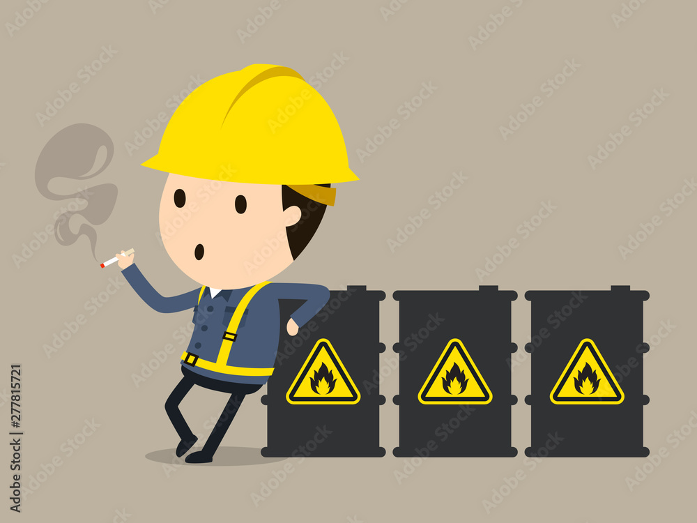 Smoking around dangerous substances, Vector illustration, Safety and ...