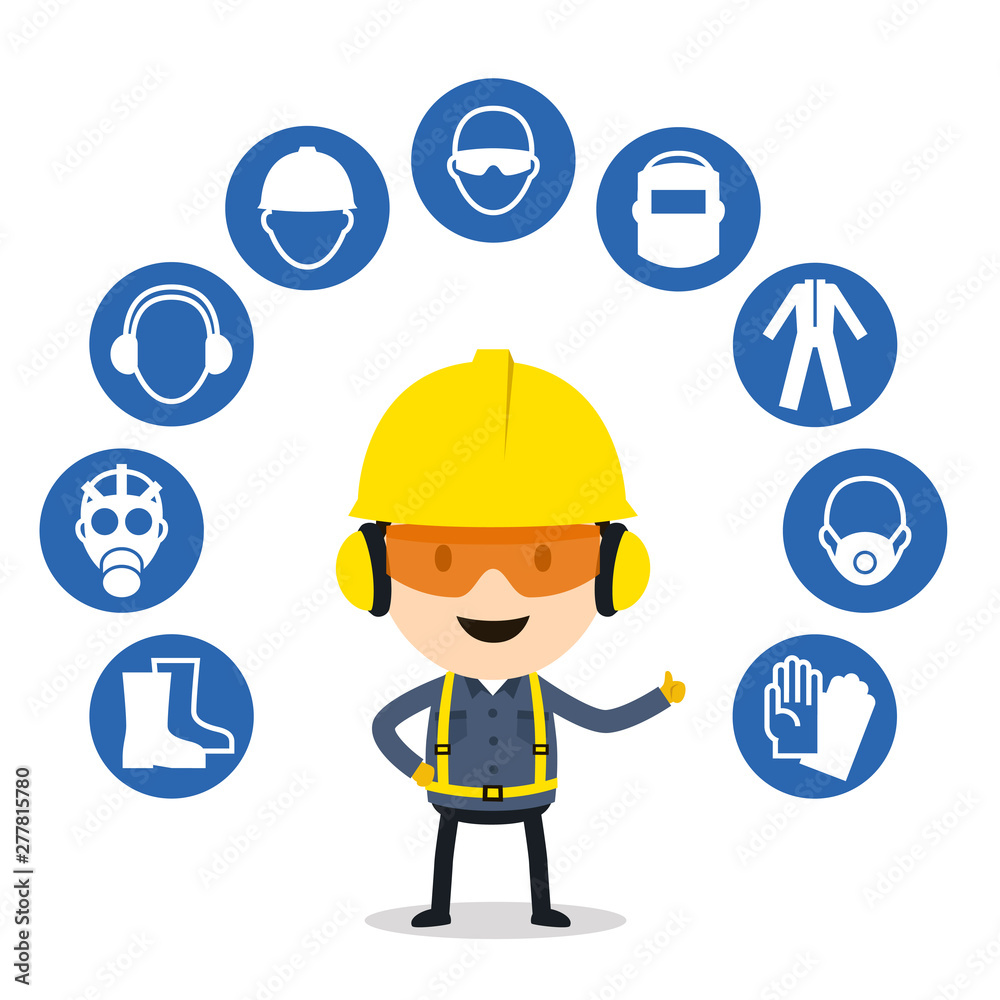 Personal protective equipment and safety icons, Vector illustration ...