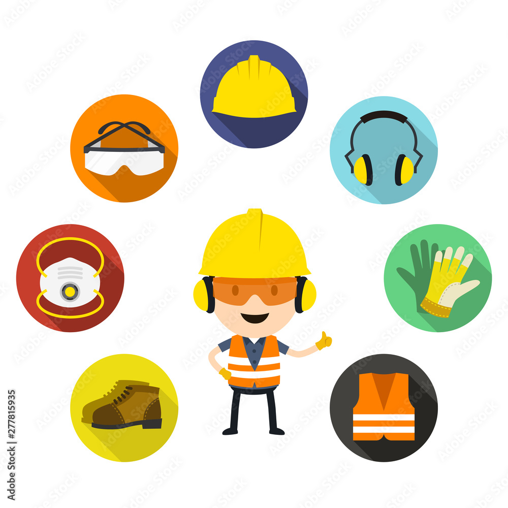 Personal protective equipment and safety icons, Vector illustration ...