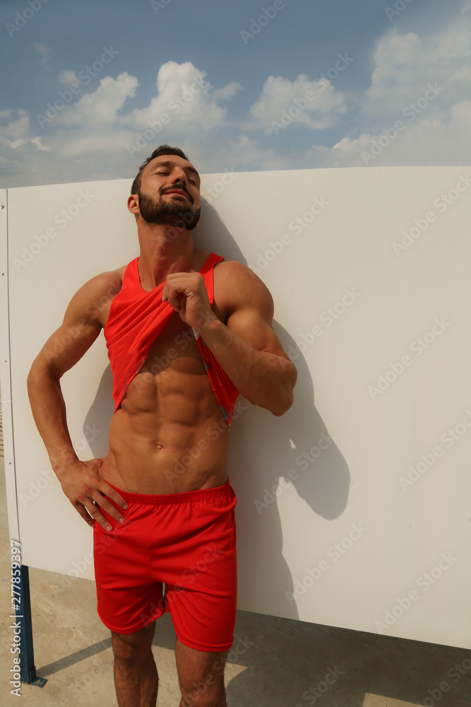 Summer, muscular, beach, resort, hotel, sexy, guy, relax, abs, chest ...