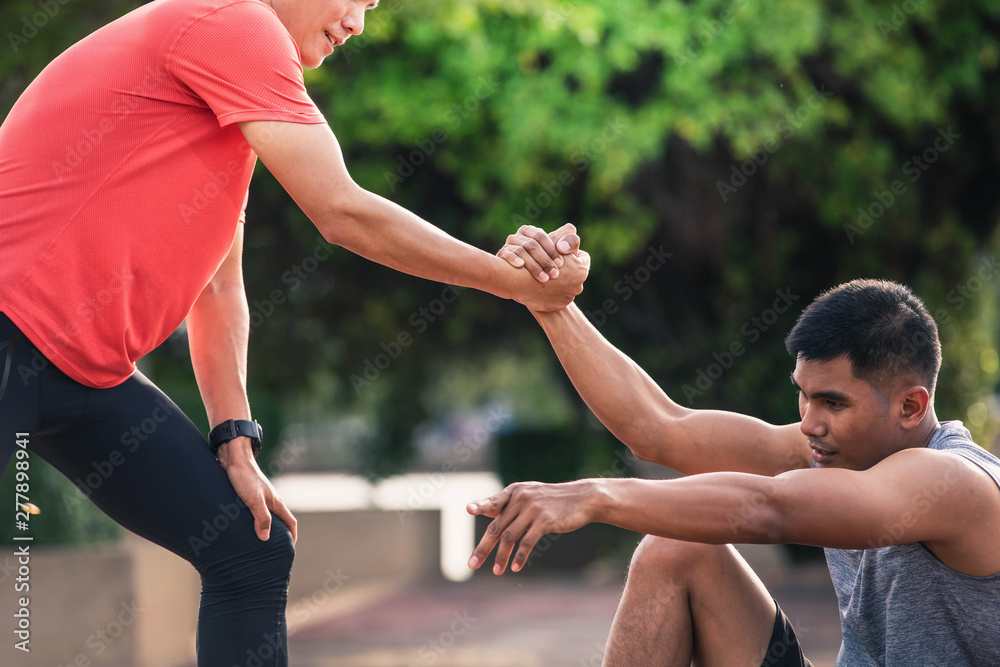 Helping hand outstretched for salvation . Strong hold. Running man ...