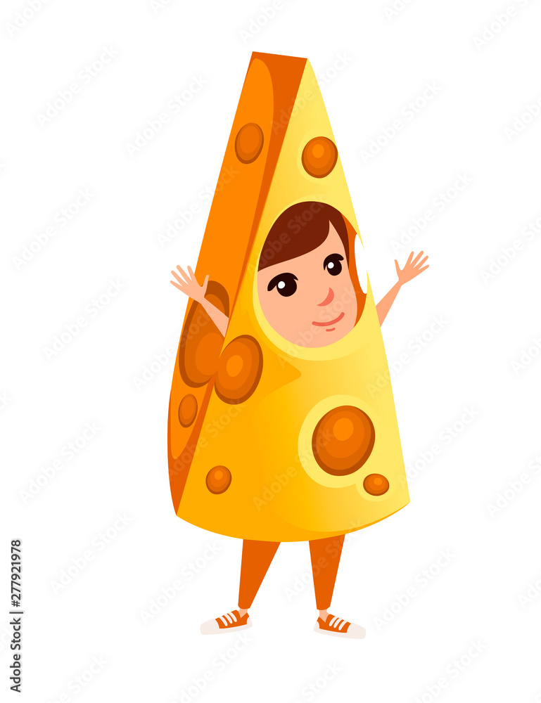 Boy kid wearing yellow cheese costume cartoon character design flat ...