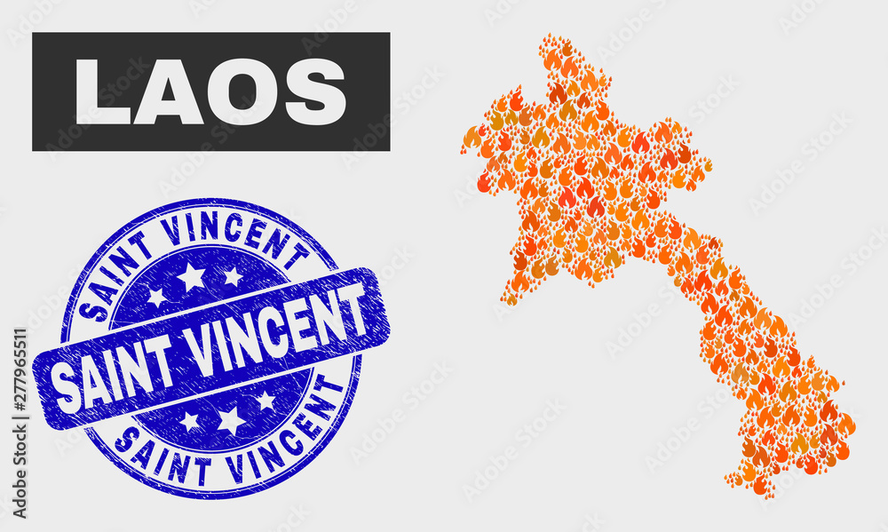 Vector composition of flame Laos map and blue round textured Saint ...