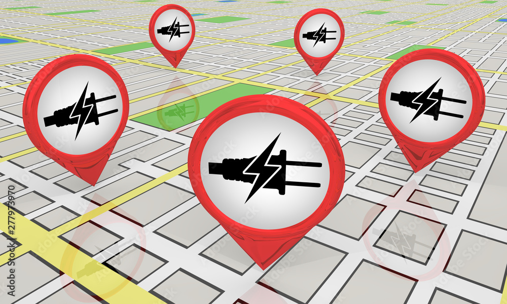 Electricity Energy Power Charging Locations Map Icons Charger Areas ...