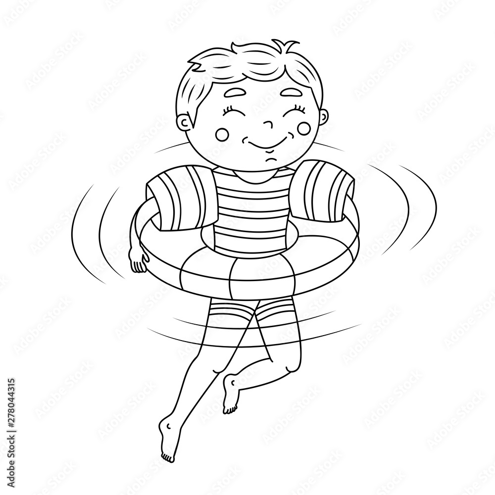 Stockvector Smiling teenage boy relax on floating inner swimming tube ...