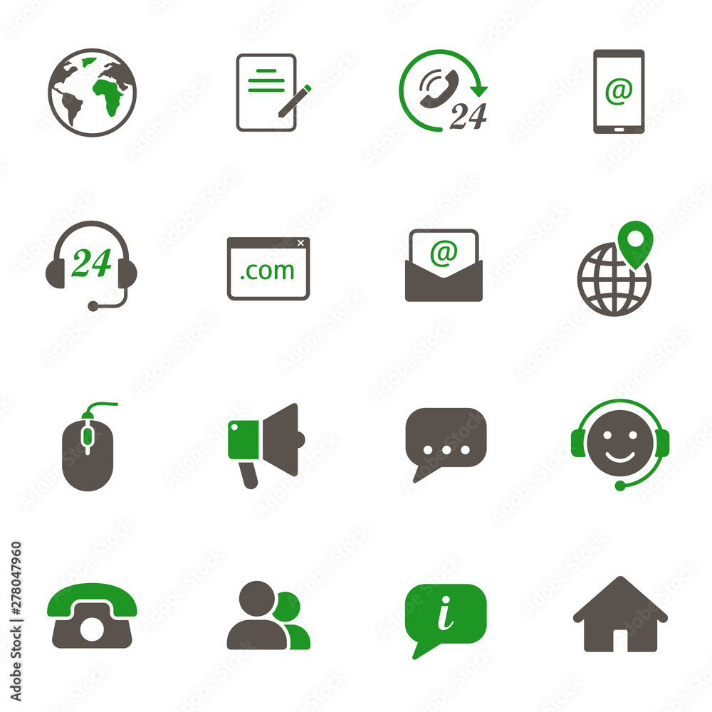 contact us simple vector icons in two colors isolated on white ...