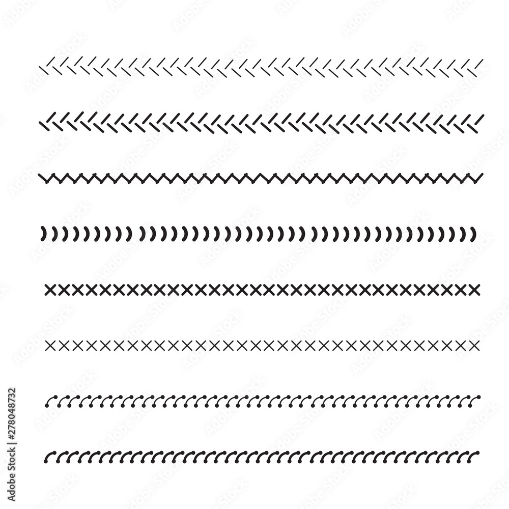 Sewing machine stitches zig zag line. Collection of different form and ...