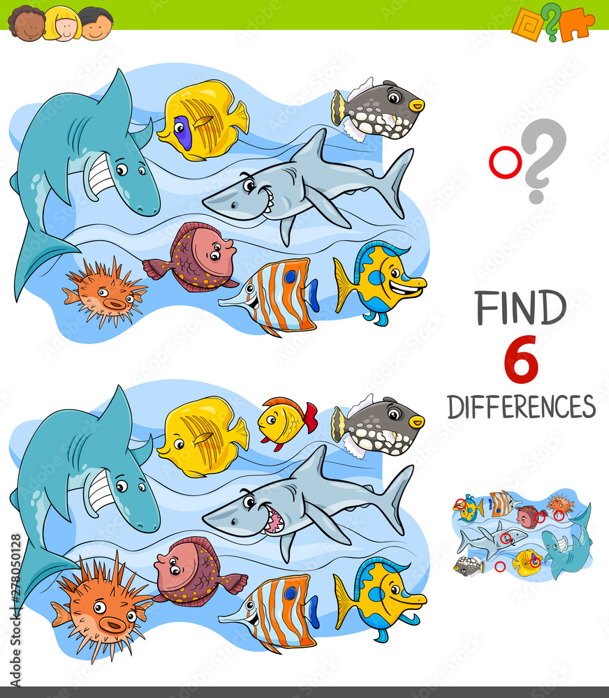finding differences game with happy fish characters Stock Vector ...