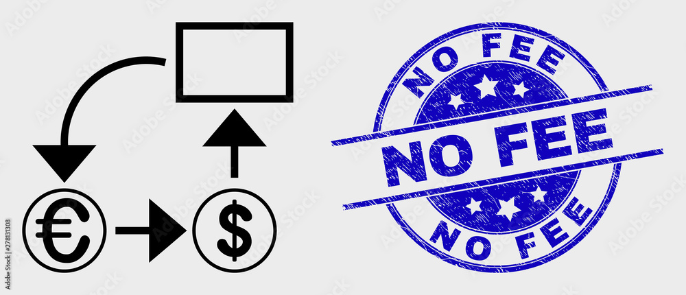 Vector contour currency conversion scheme pictogram and No Fee seal ...