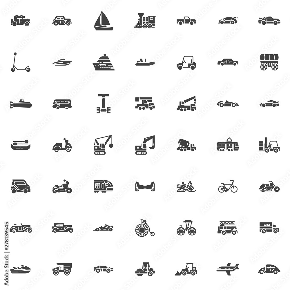 Transportation and transport vector icons set, modern solid symbol ...