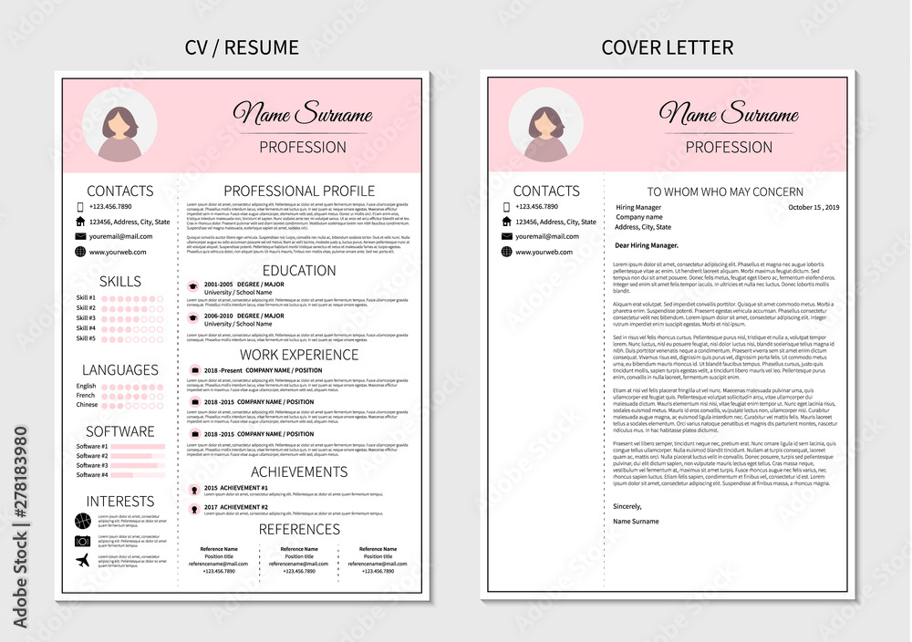 Resume template for women. Modern CV and cover letter layout with ...