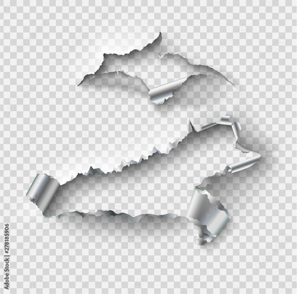 Torn ripped metal vector template, sides with ripped steel on realistic ...