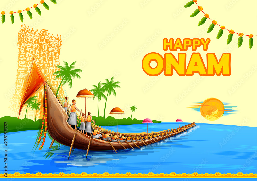 illustration of snakeboat race in Onam celebration background for Happy ...