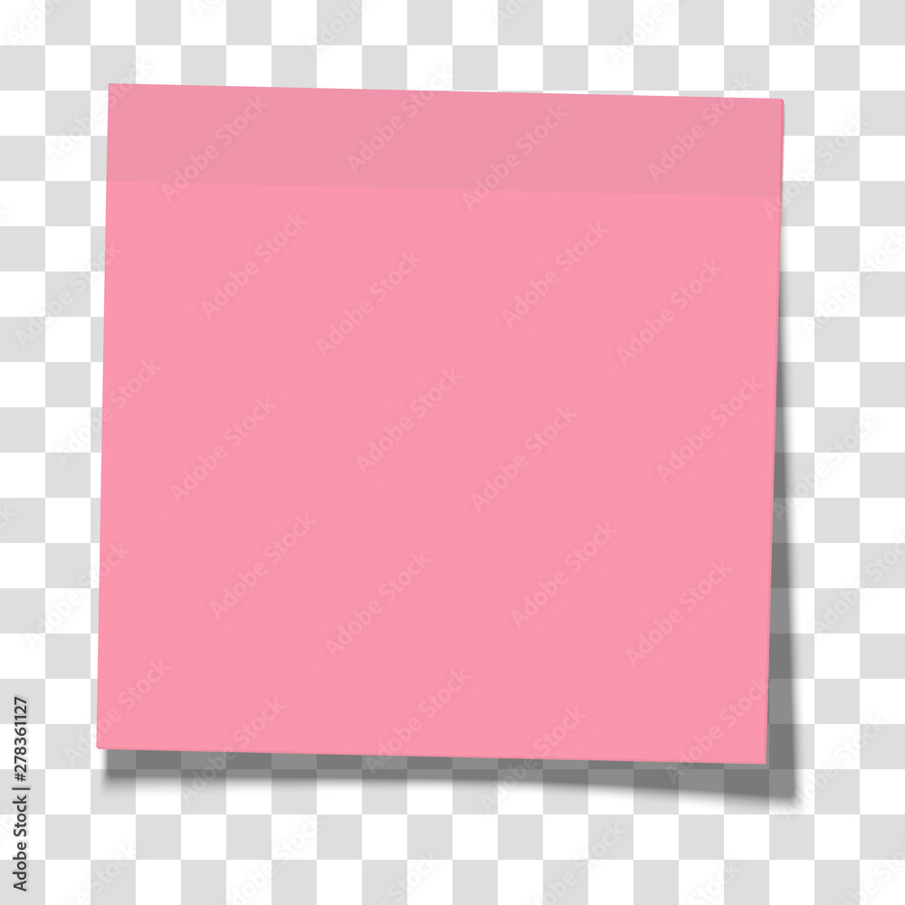 Rosy paper sticky note glued to the surface isolated on transparent ...