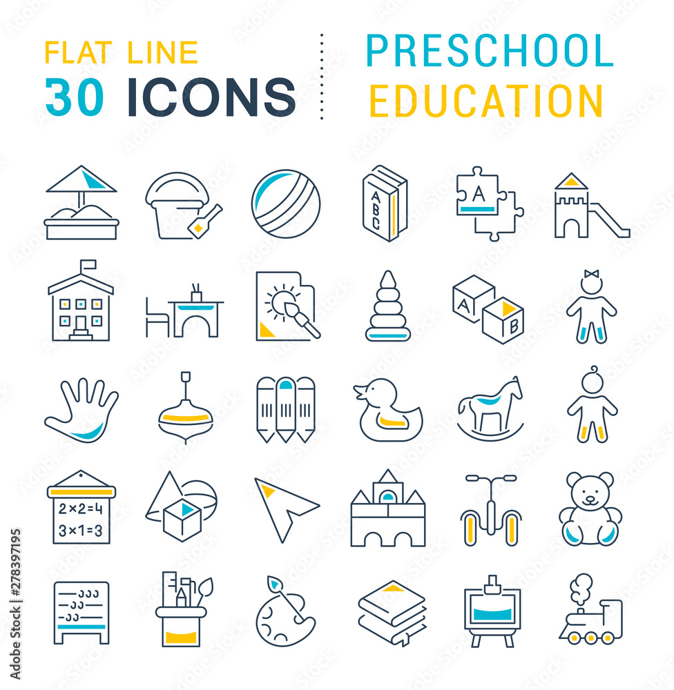 Set Vector Line Icons of Preschool Education Stock Vector | Adobe Stock