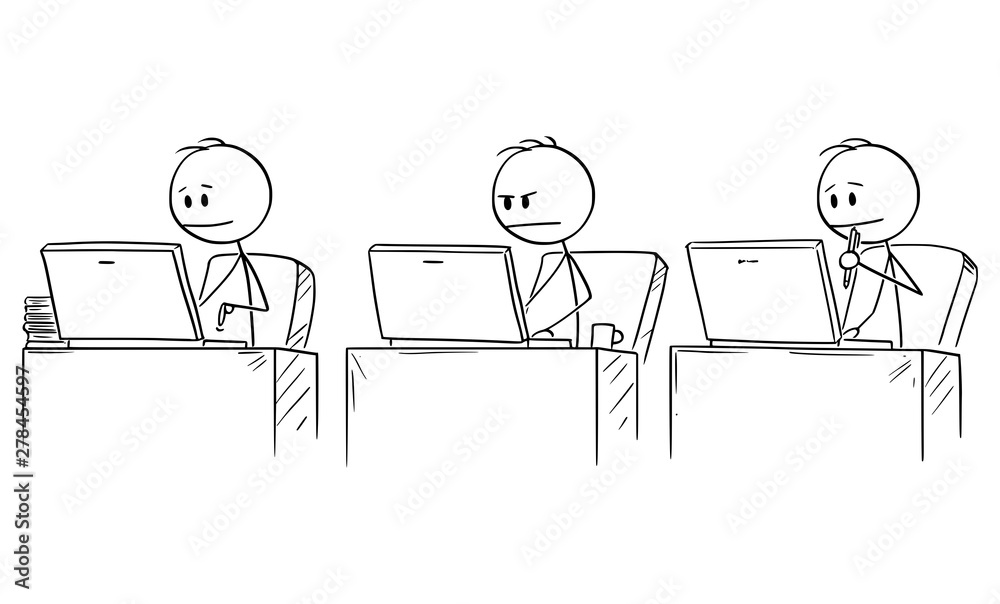 Vector cartoon stick figure drawing conceptual illustration of three ...